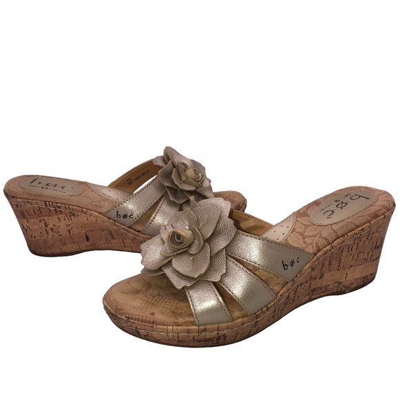 boc | Shoes | Boc Born Manona Champagne Leather Wedge Cork Heel Sandals ...